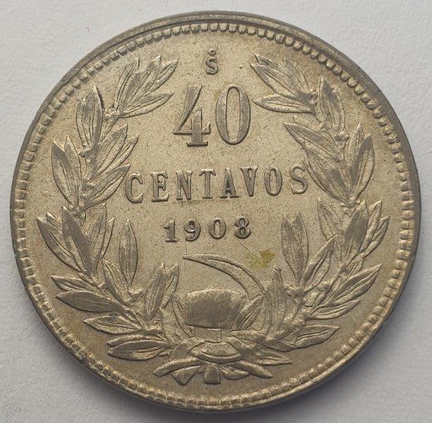 Chile - 40 Centavos 1908, Silver | Sopcoins